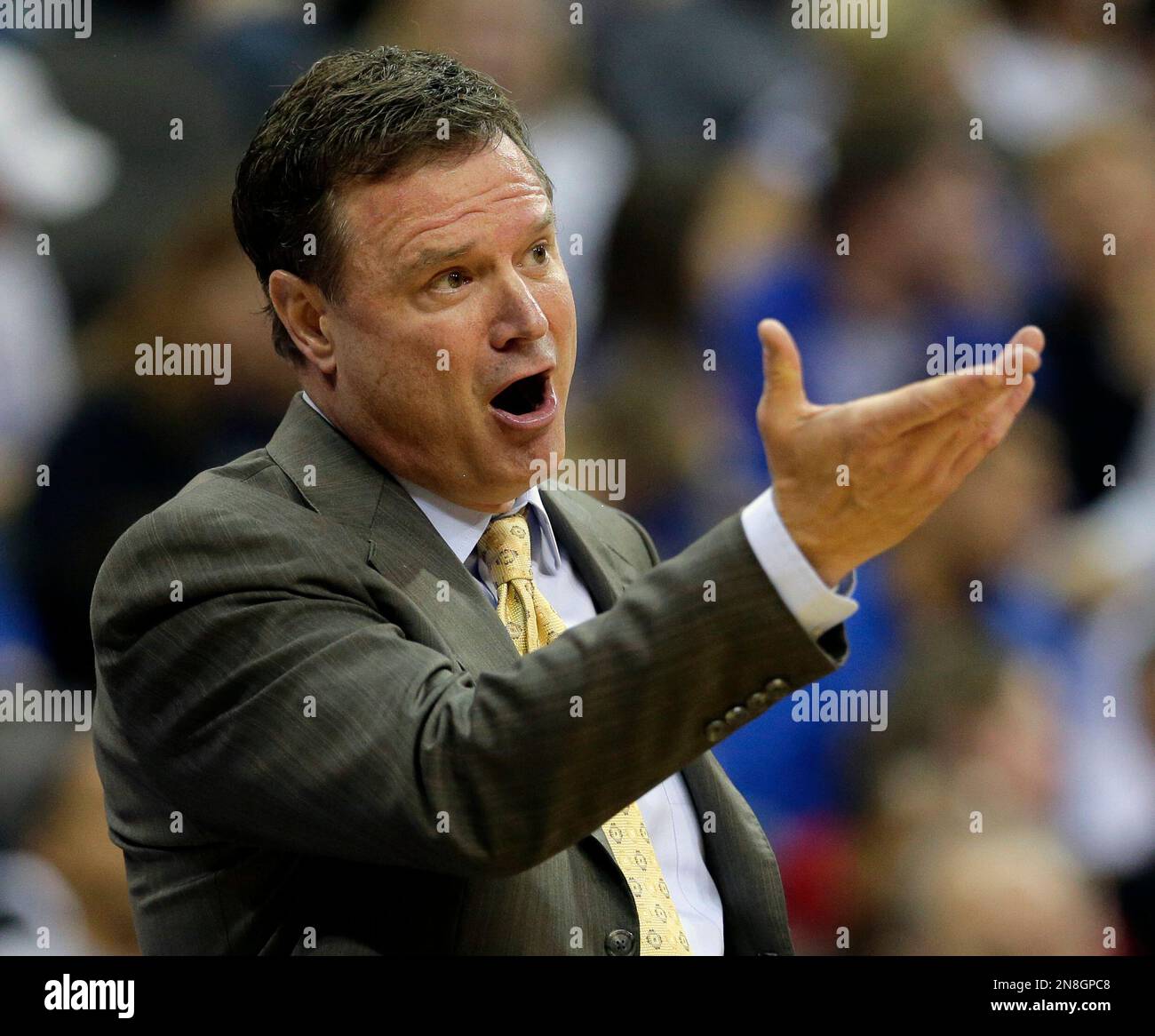 Kansas coach Bill Self instructs his players during the second half of ...