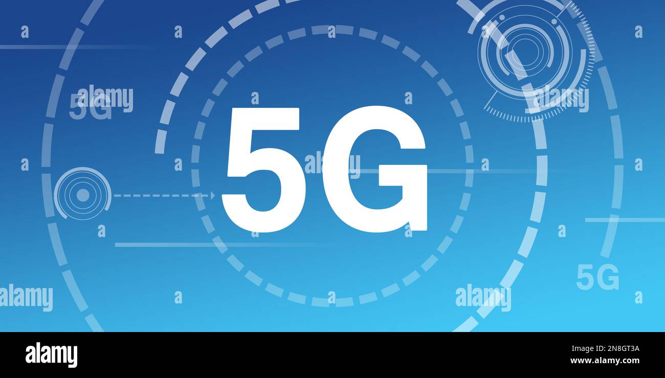 5G Fast speed wireless internet connection and technology concept. 3d ...