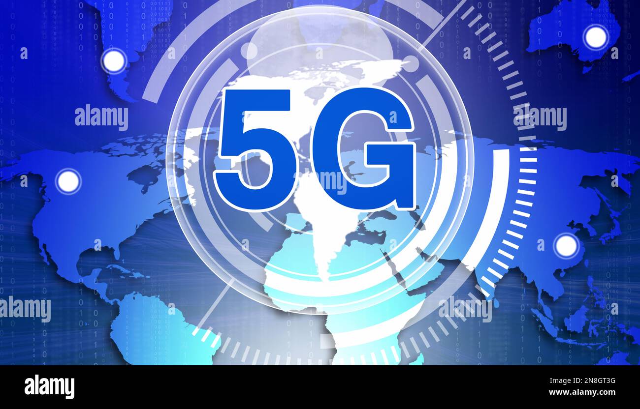 5G Fast speed wireless internet connection and technology concept. 3d ...