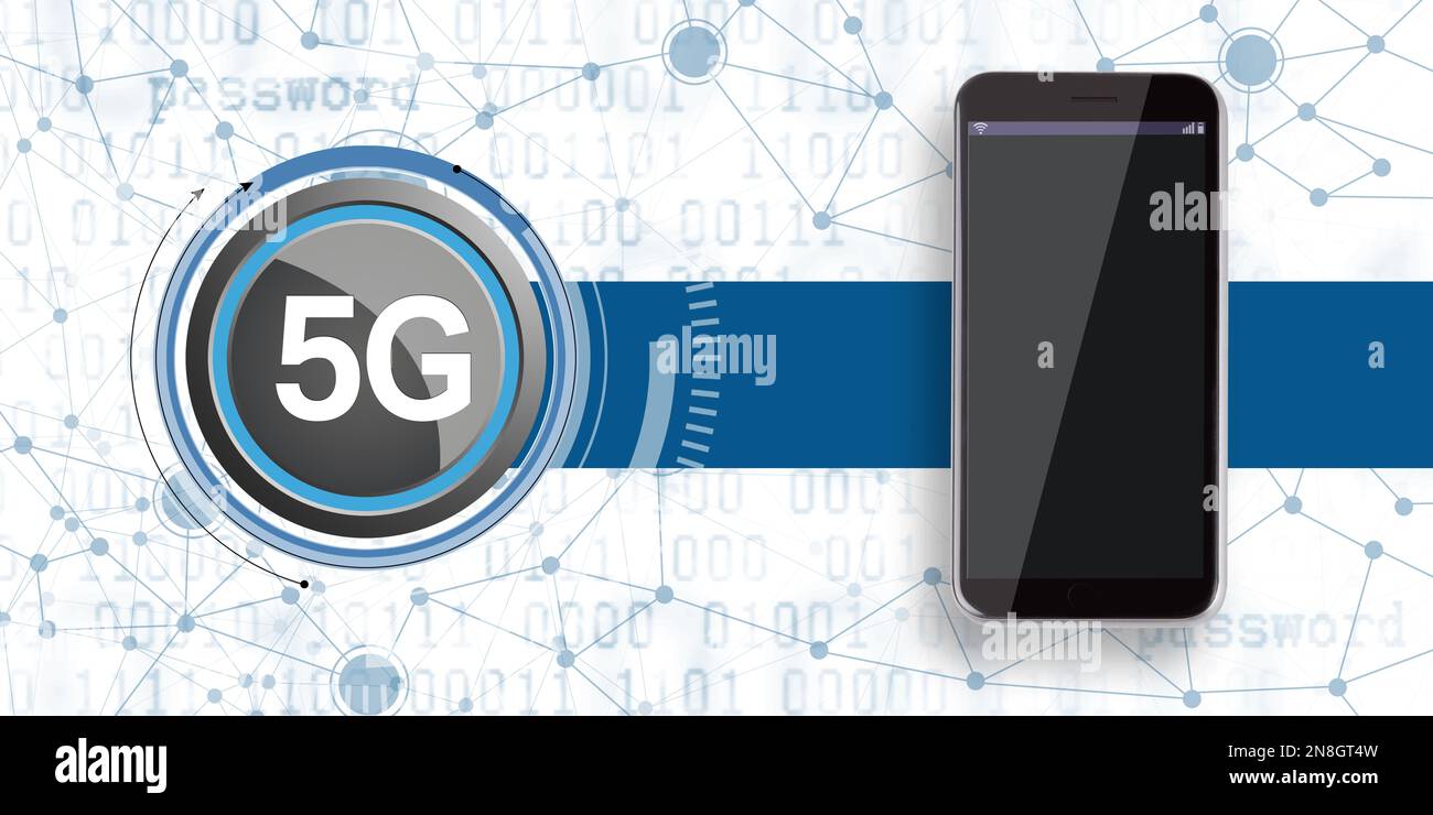 5G Fast speed wireless internet connection and technology concept. 3d ...
