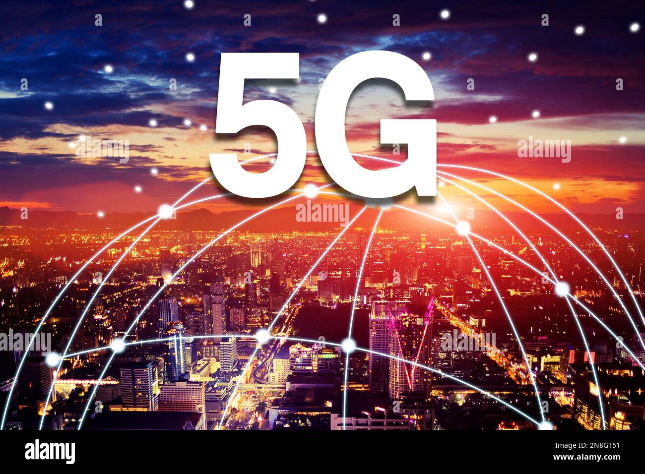 5G Fast speed wireless internet connection and technology concept. 3d ...