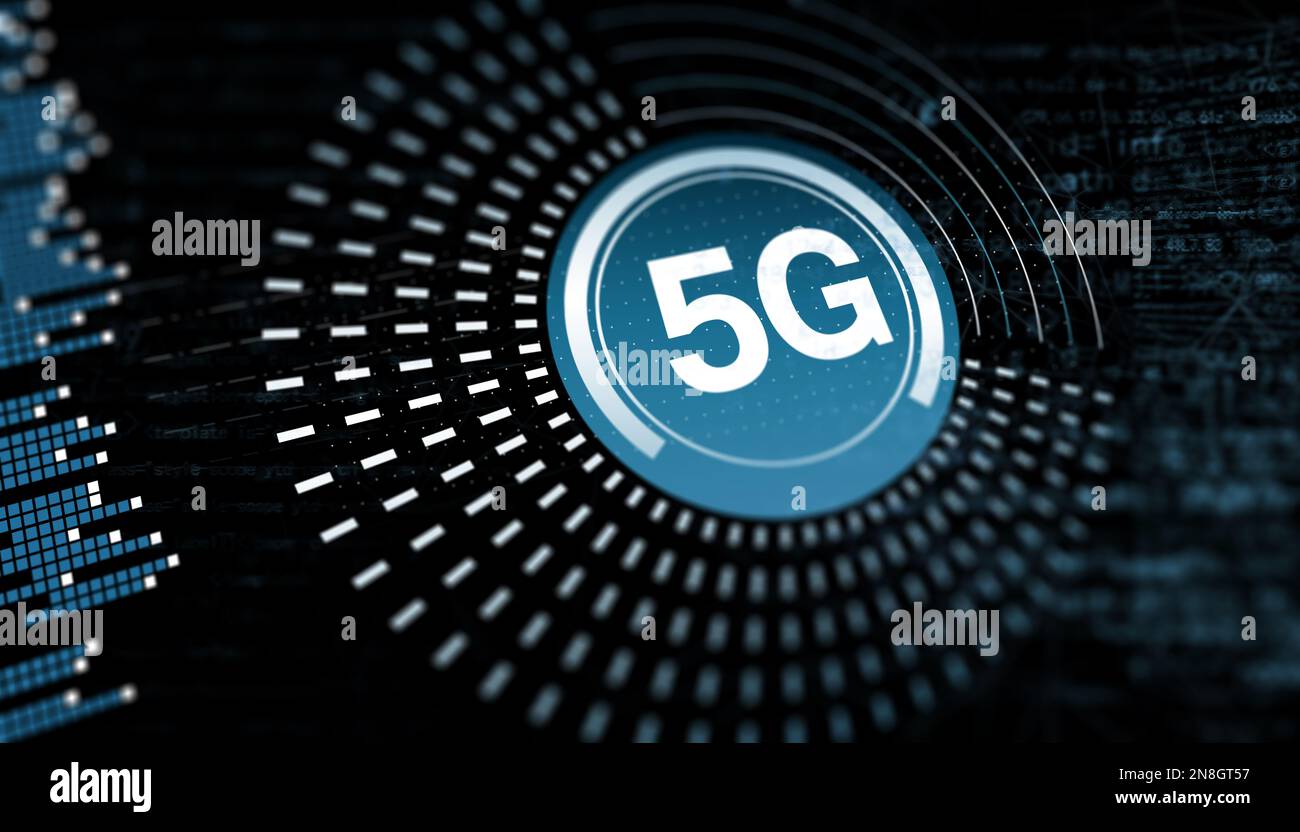 5G Fast speed wireless internet connection and technology concept. 3d ...