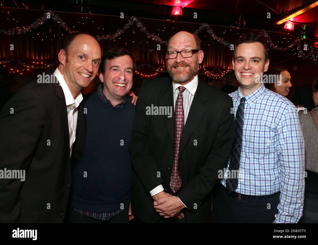 From left, cast member Brian Stepanek, playwright Peter Gwinn, cast ...