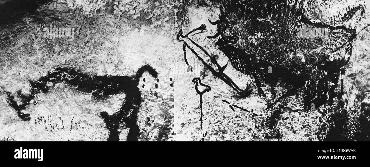 This scene is drawn on the wall at the botton on shaft 8 meters deep ...