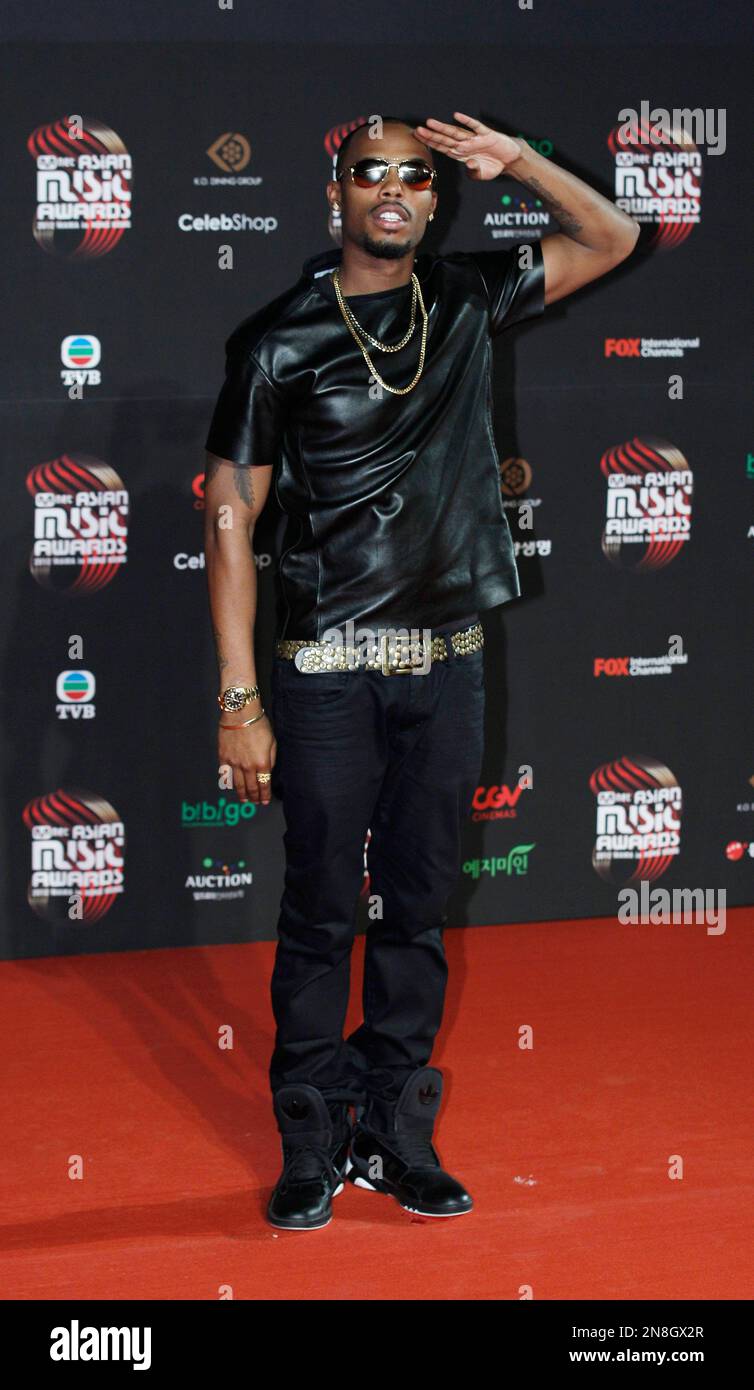 American singer B.o.B poses for photographers at the red carpet of the ...