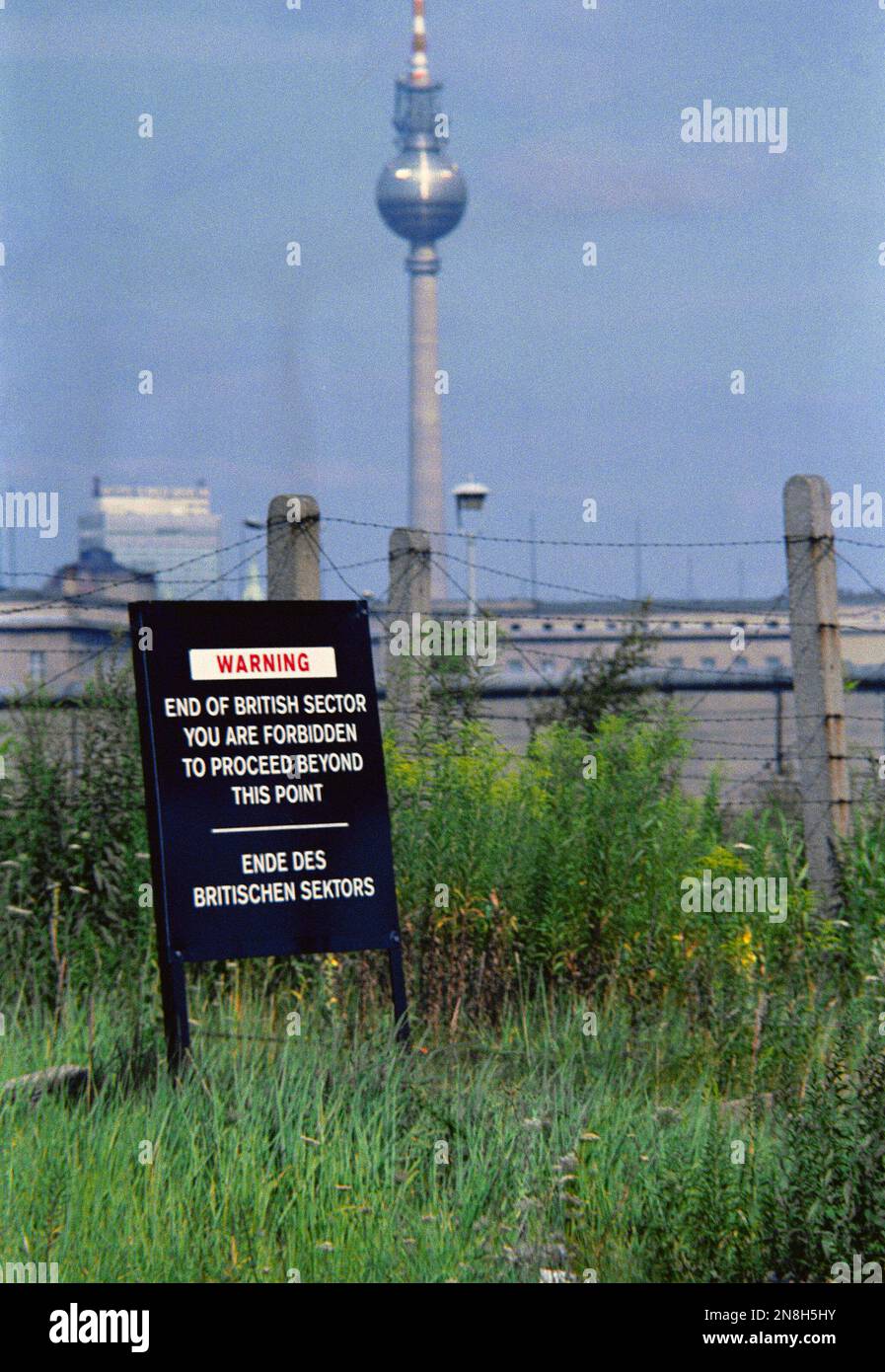 The Berlin Wall showing the British sector border and Fernsehturm ...
