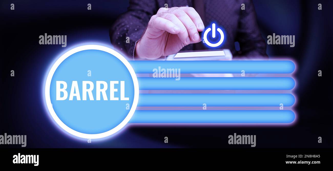 Conceptual display Barrel. Word Written on cylindrical container ...