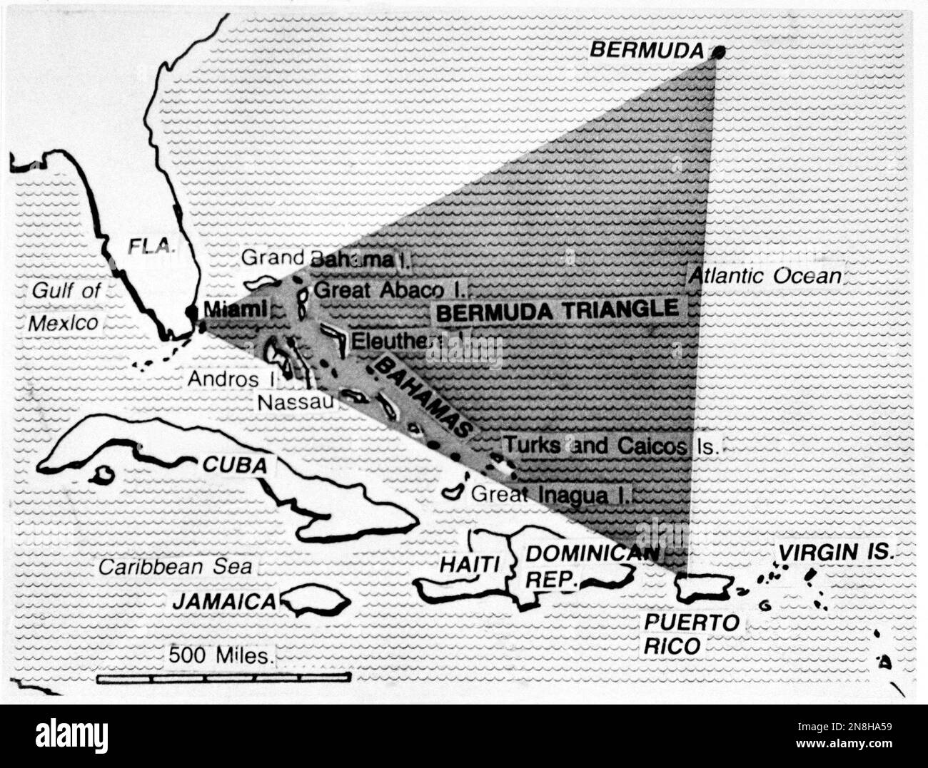 This Chicago Tribune map depicting the Bermuda Triangle, Shown on Feb ...
