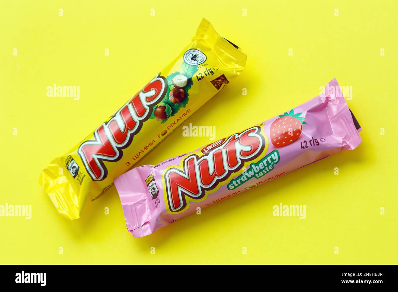 KYIV, UKRAINE - MAY 4, 2022 Nuts original chocolate bar manufactured by ...