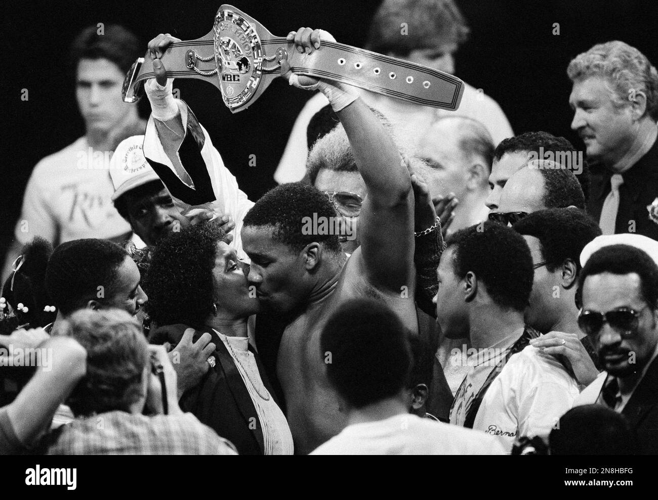 Newly-crowned WBC heavyweight boxing champ Tim Witherspoon holds the ...