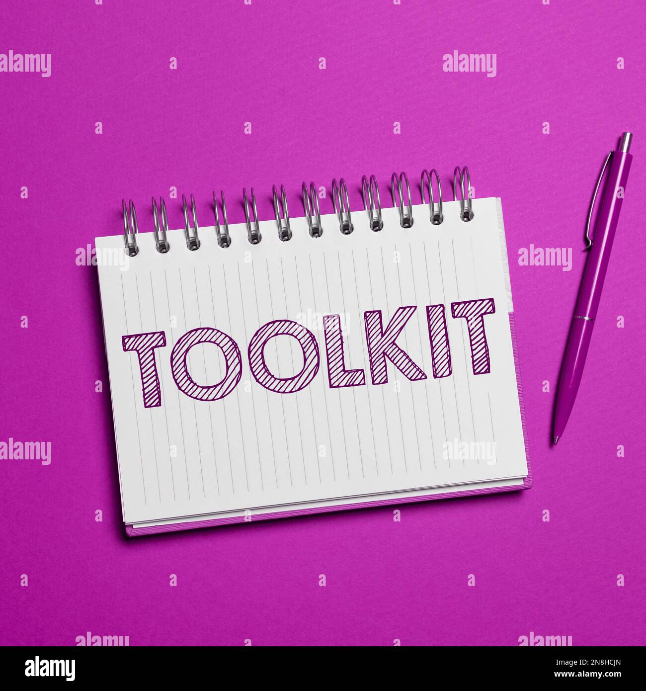 Hand writing sign Toolkit. Business overview set of tools kept in a bag ...