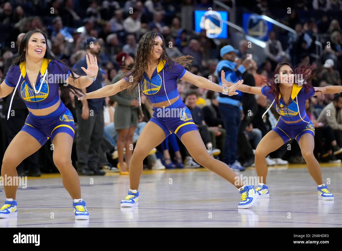 Golden State Warriors dance team members perform during an NBA ...