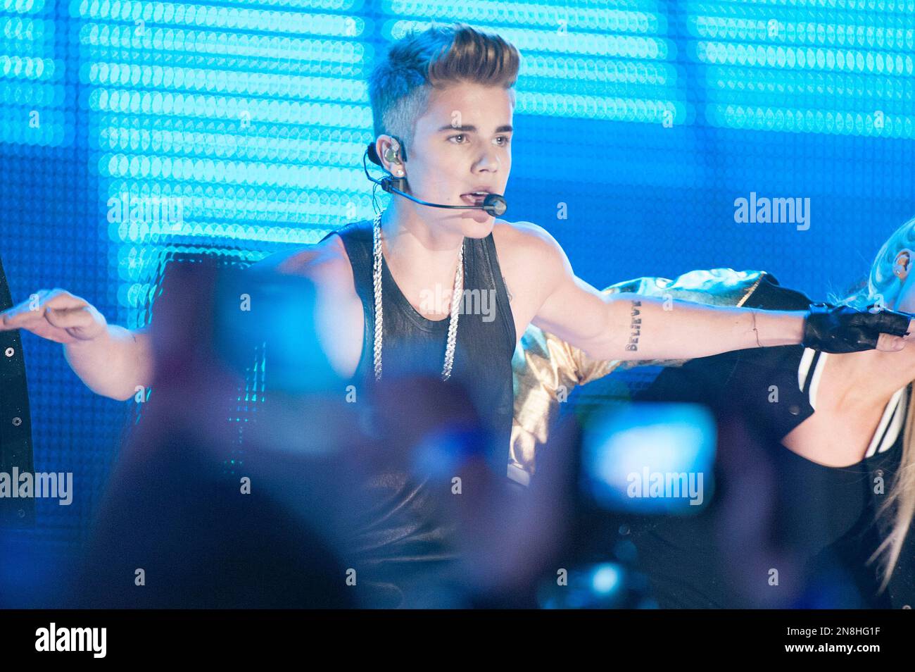 Singer Justin Bieber performs during the CFL's 100th Grey Cup Championship Halftime Show at the ...