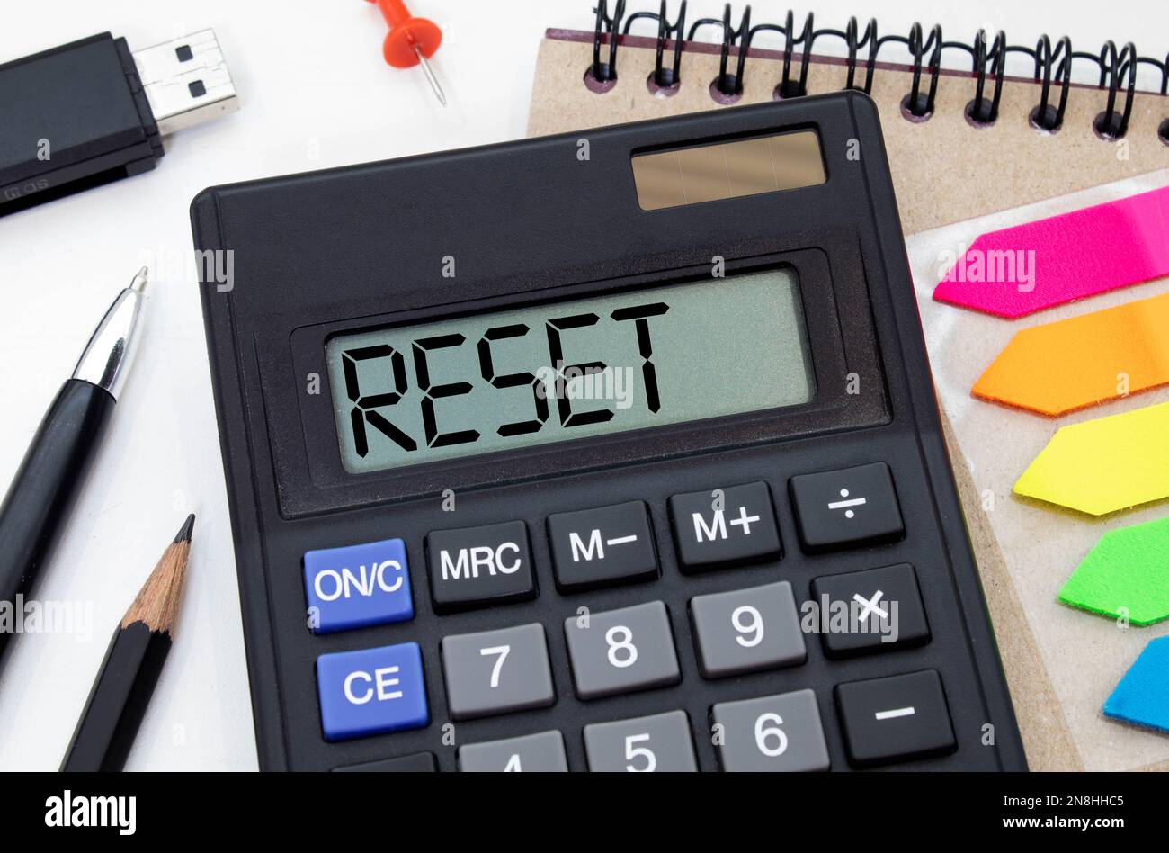 White tile alphabet letter with word reset on wood background Stock ...