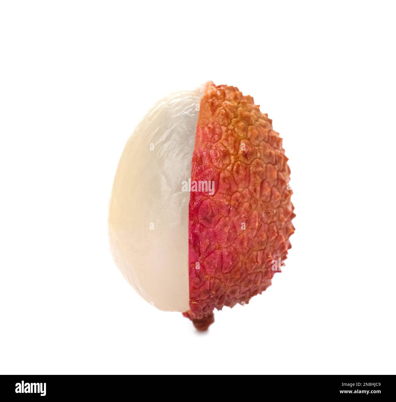Half peeled ripe lychee fruit isolated on white Stock Photo - Alamy