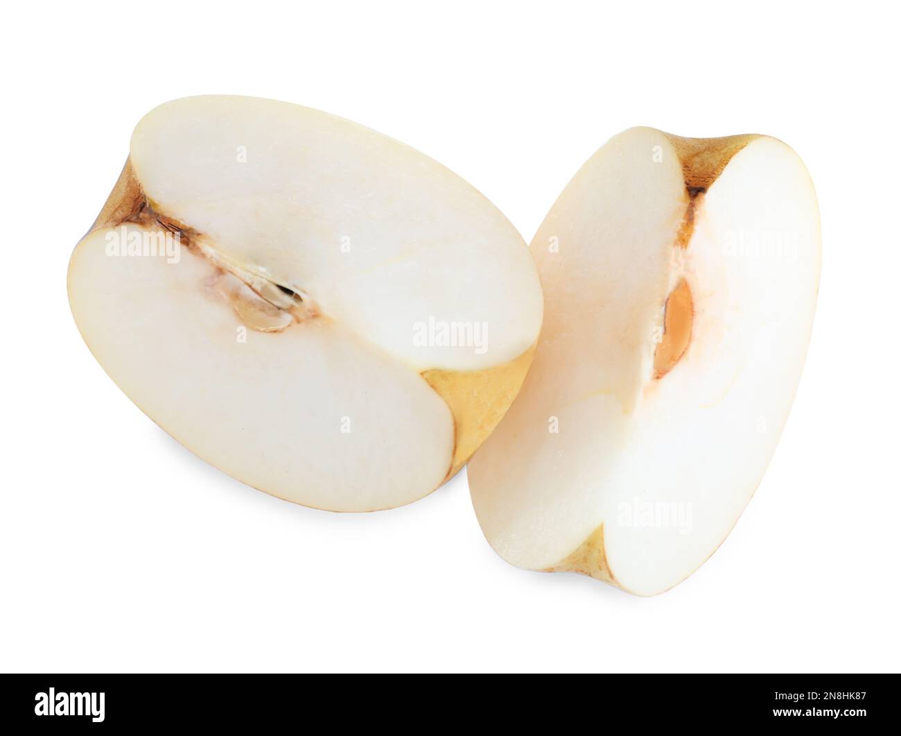 Cut fresh apple pear on white background, top view Stock Photo - Alamy