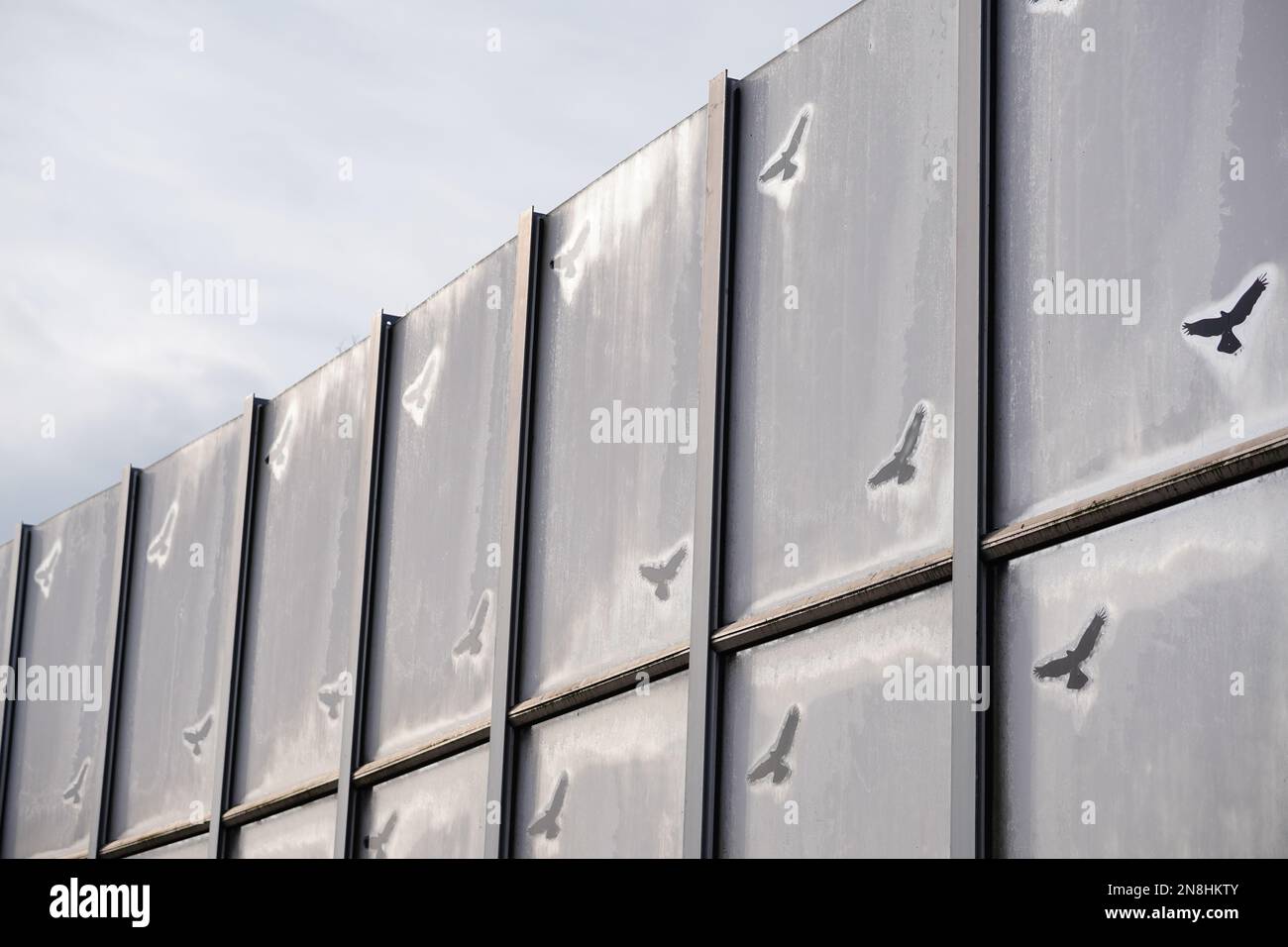 A closeup of a metal fence with bird symbols on it Stock Photo - Alamy