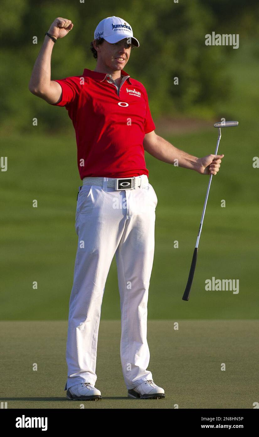 Rory McIlroy of Northern Ireland celebrates after he wins the final ...