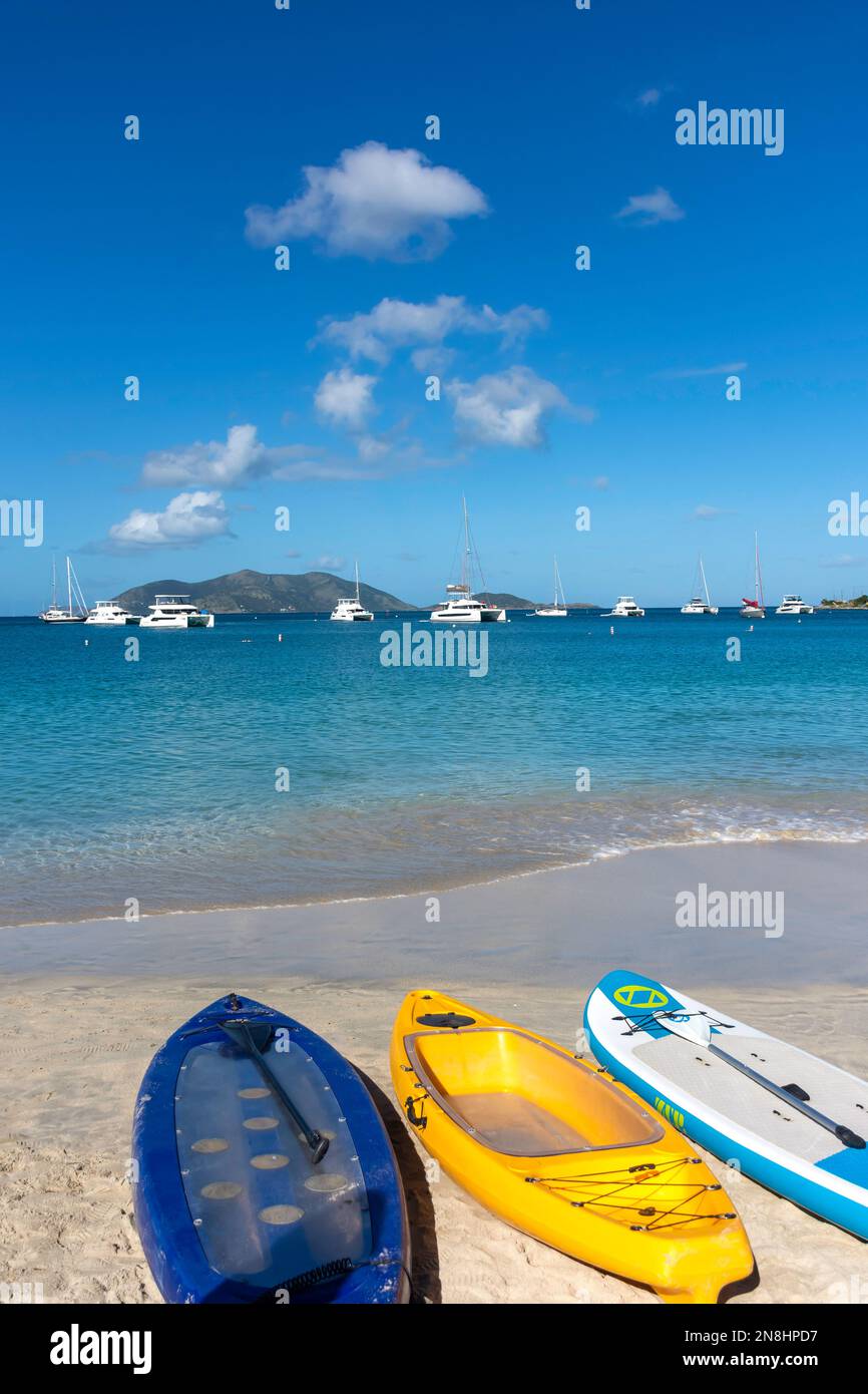 Kayaks on beach, Cane Garden Bay, Tortola, The British Virgin Islands ...