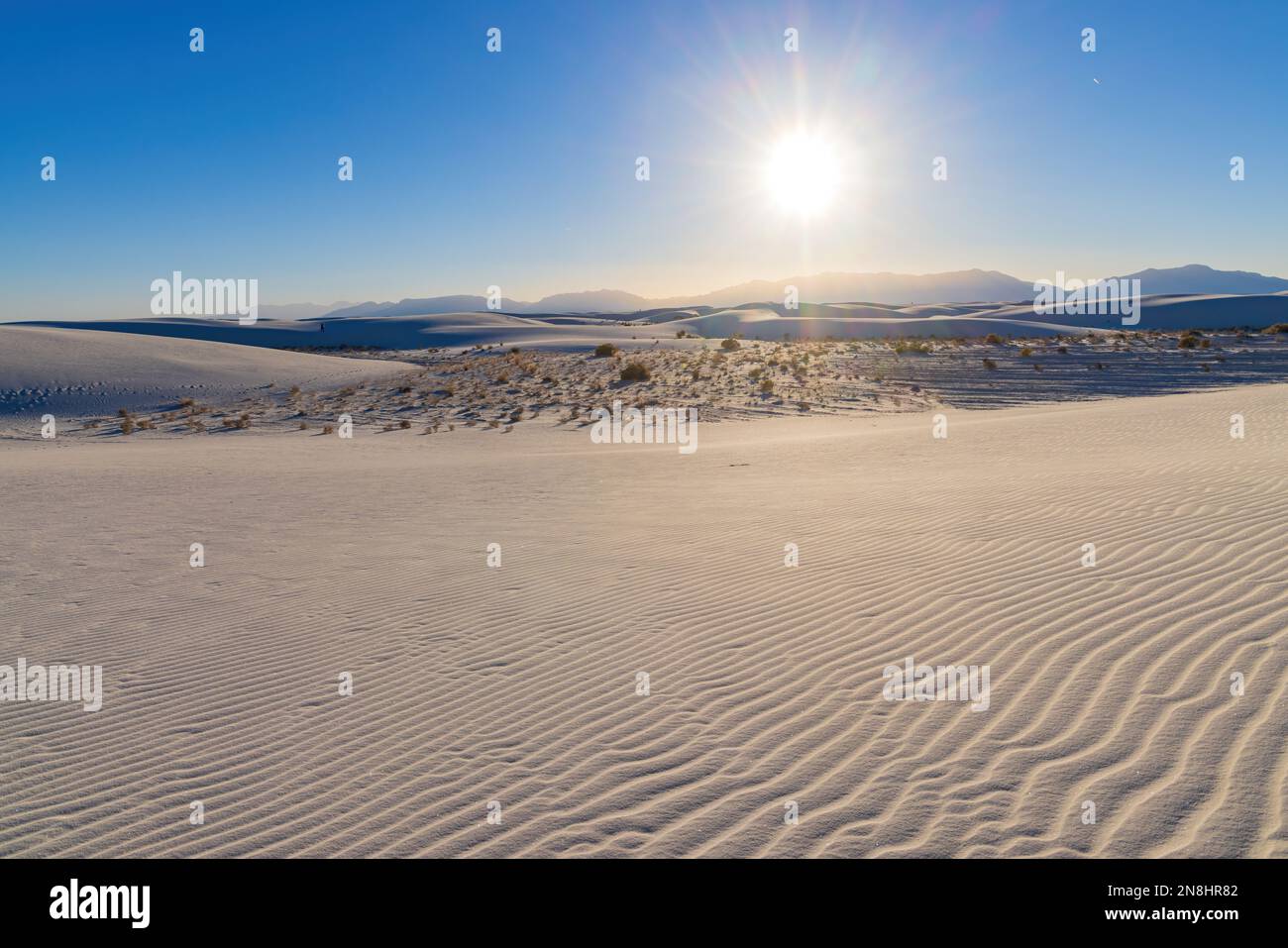Sunny view of the landscape of White Sands National Park at New Mexico ...