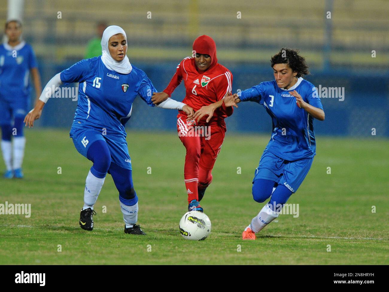 Kuwait National women's soccer players Zainab Mansoor, left, and Marwa ...