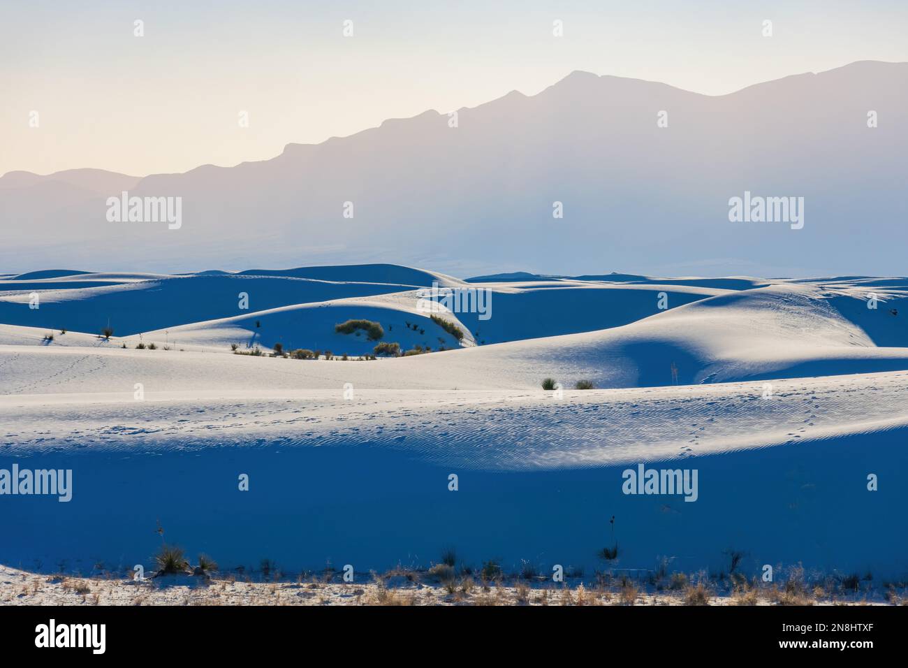 Sunny view of the landscape of White Sands National Park at New Mexico ...