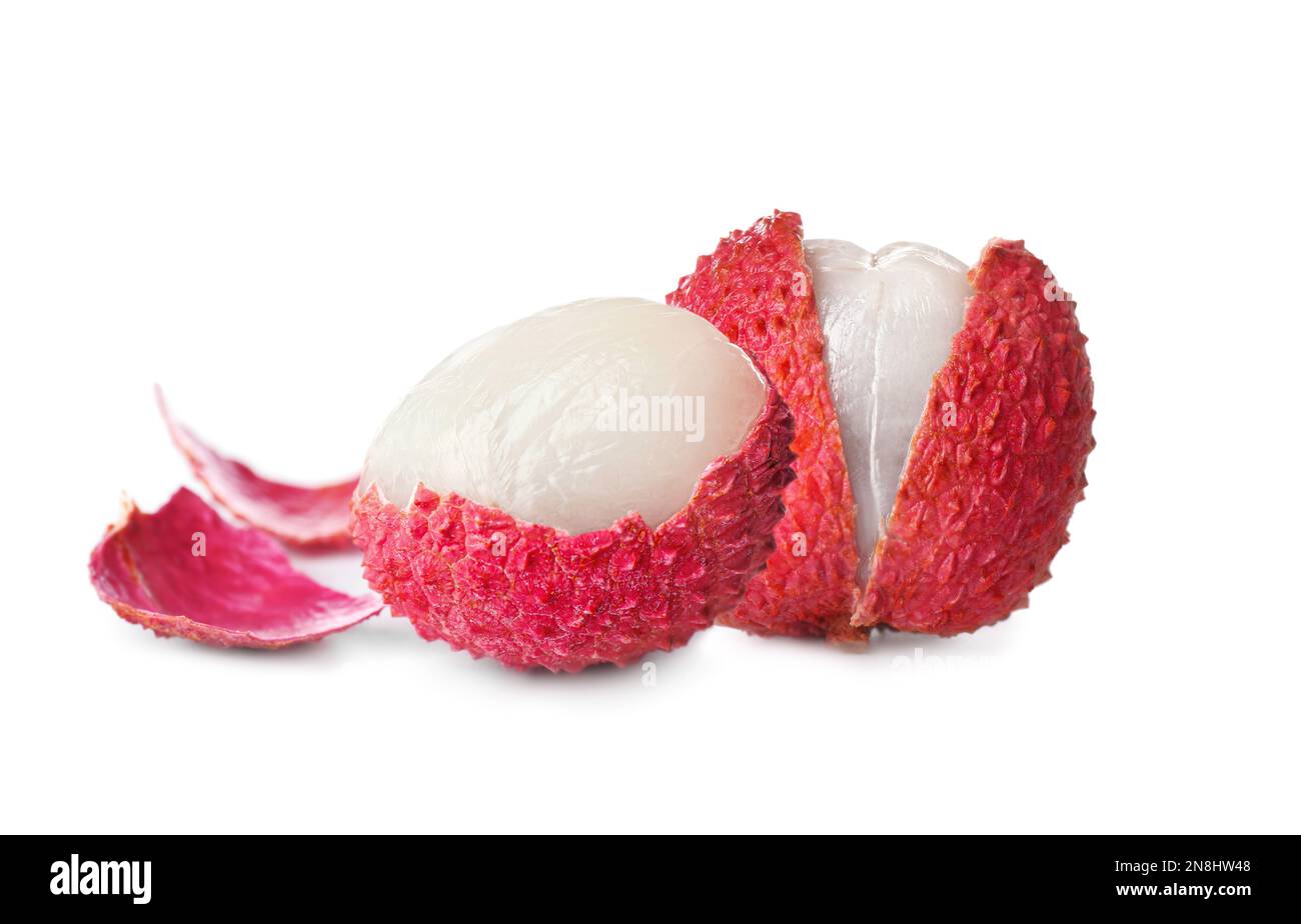 Fresh ripe lychee fruits on white background Stock Photo - Alamy