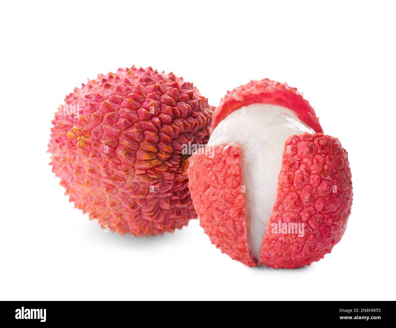 Fresh ripe lychee fruits on white background Stock Photo - Alamy