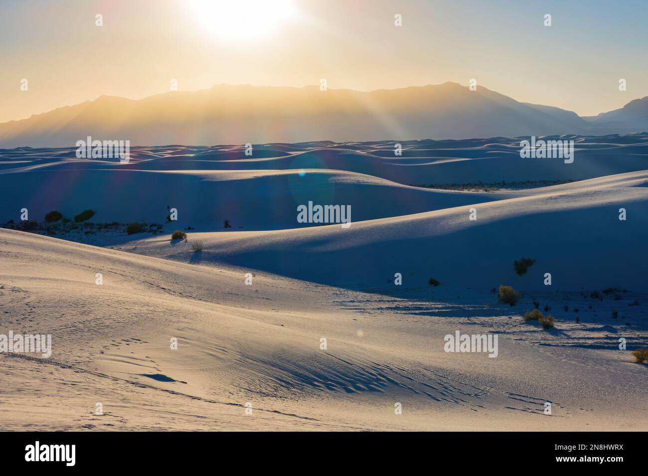 Sunny view of the landscape of White Sands National Park at New Mexico ...