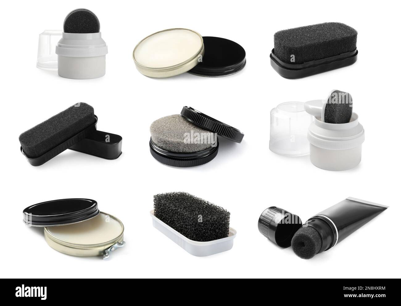 Set of different shoe care products on white background Stock Photo - Alamy