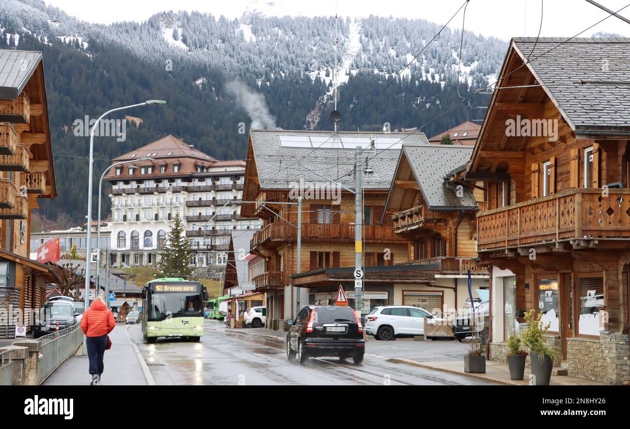 Main street of Villars sur Ollon in January 2023 Stock Photo - Alamy
