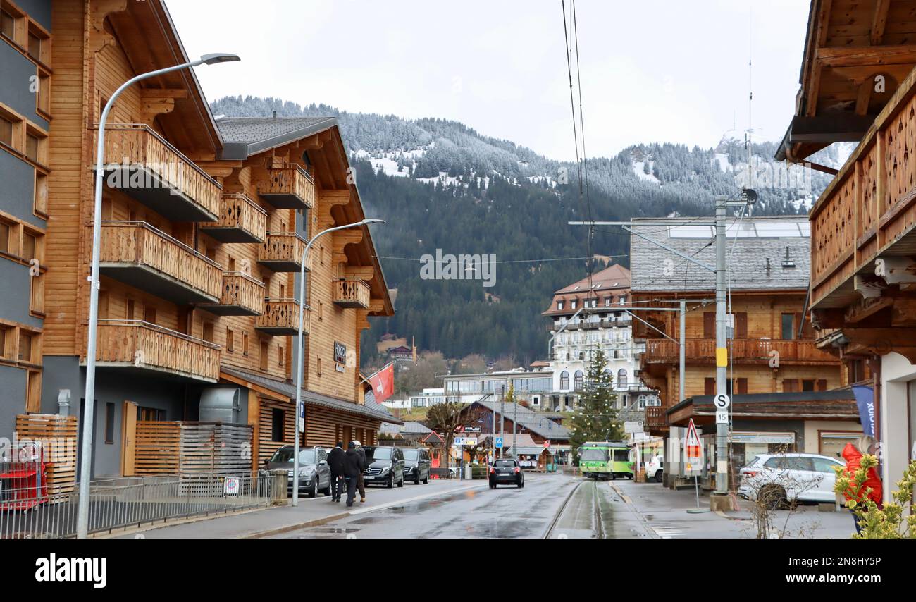 Main street of Villars sur Ollon in January 2023 Stock Photo - Alamy