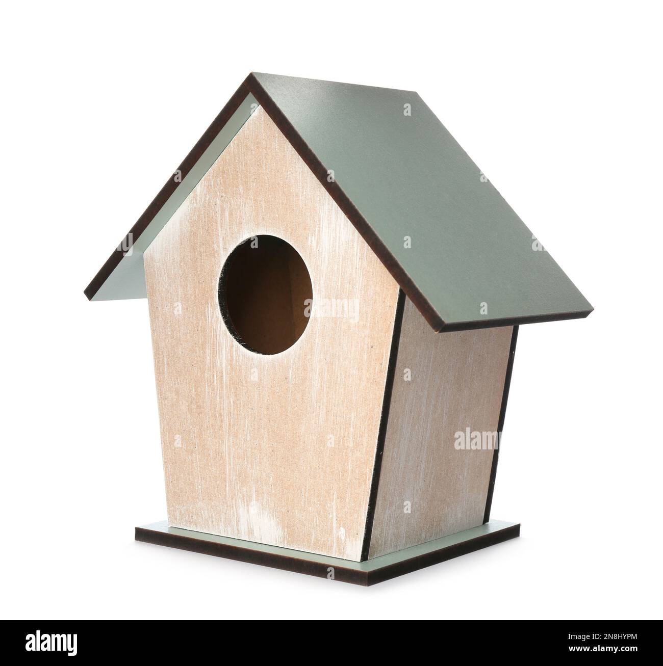 Beautiful wooden bird box isolated on white Stock Photo - Alamy