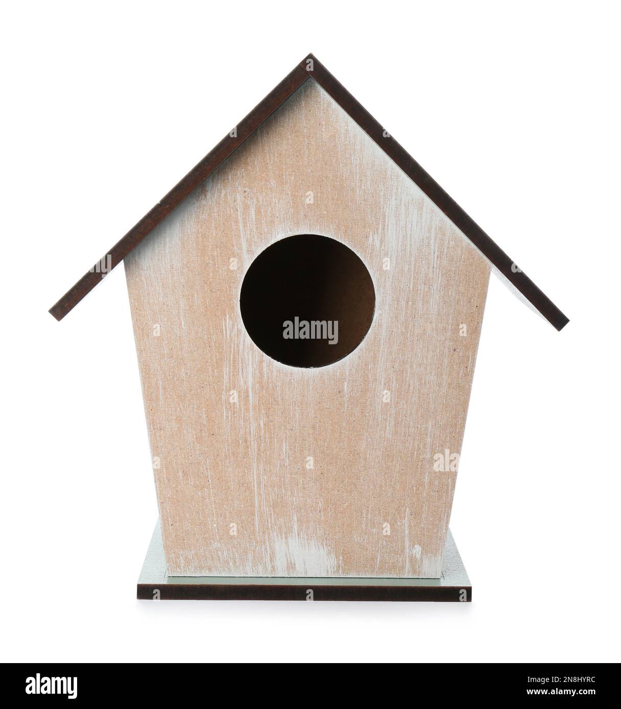 Beautiful wooden bird box isolated on white Stock Photo - Alamy