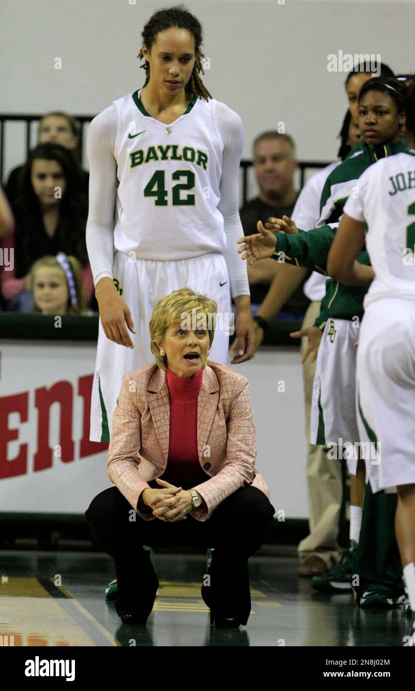 Baylor's head coach Kim Mulkey on the sideline with Brittney Griner in ...
