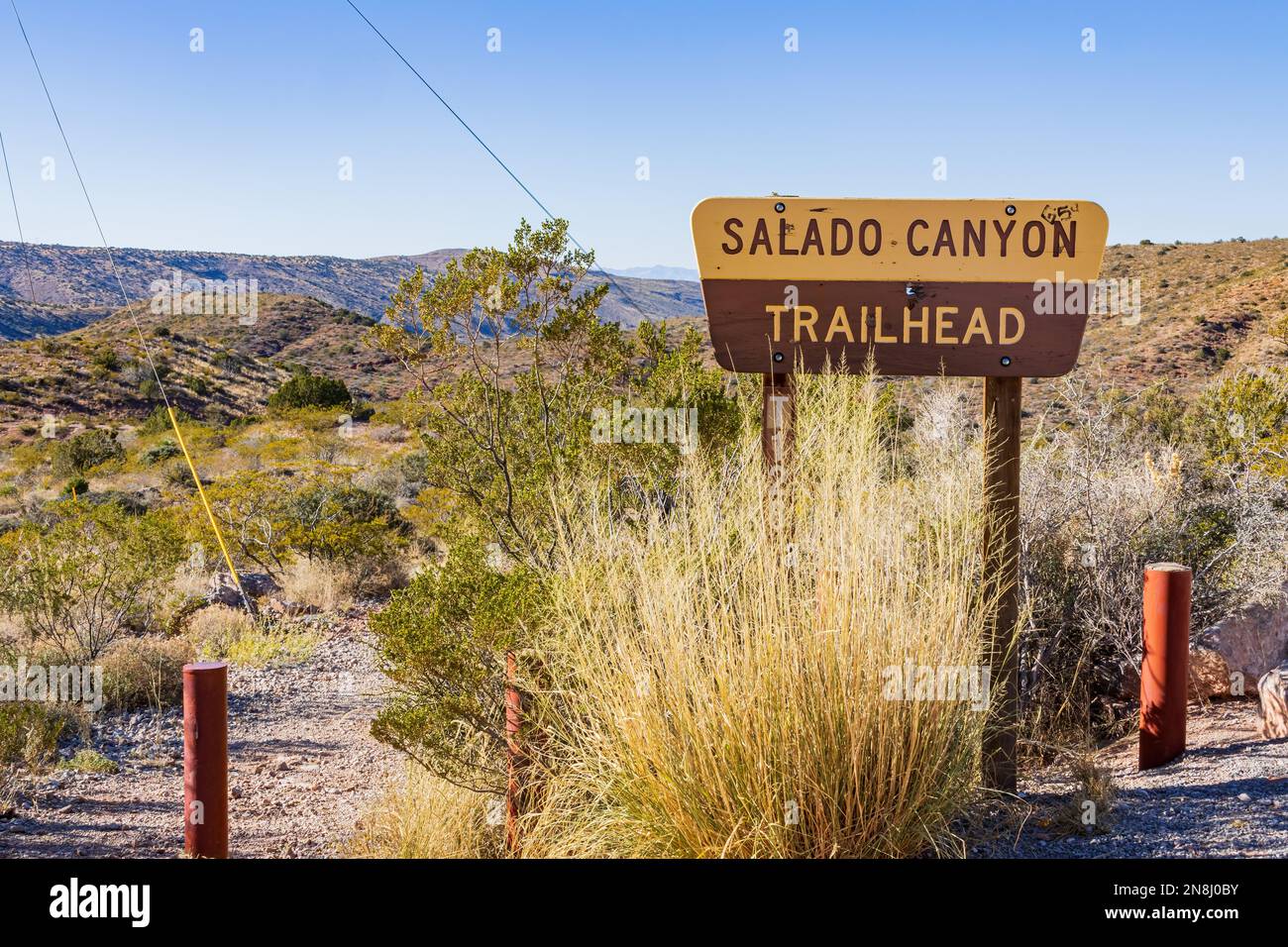 New Mexico, NOV 26 2022 - Sunny view of the trailhead of Salado Canyon ...