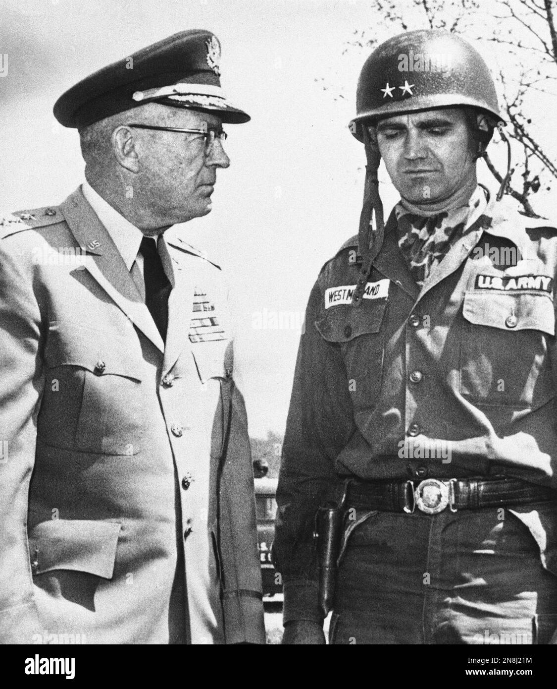 Maj. Gen. W.C. Westmoreland (right) confers with Lt. Gen. Thomas F ...