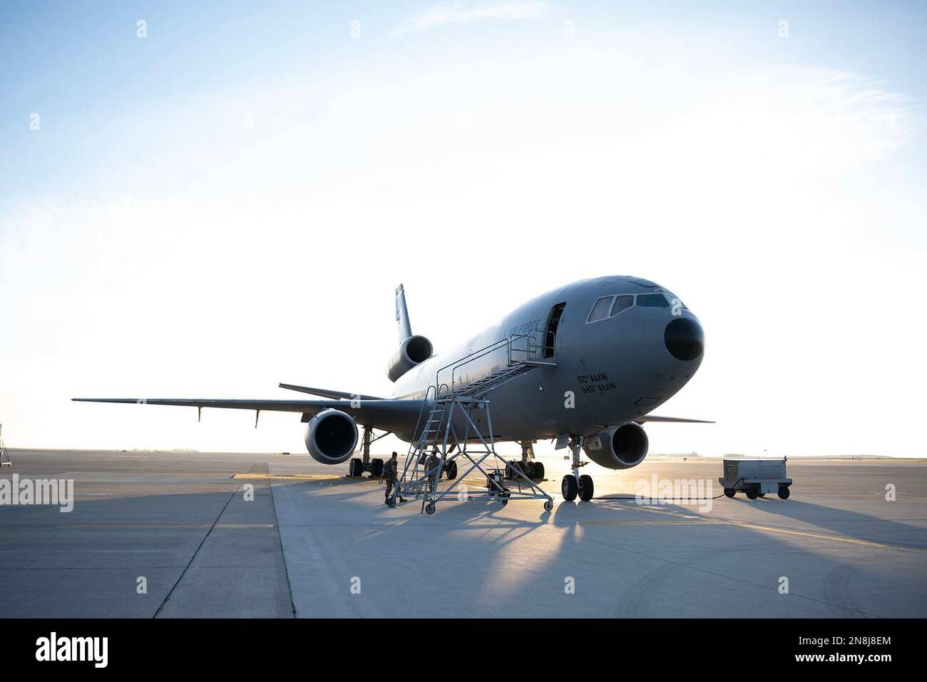 A U.S. Air Force KC-10 Extender sits on the flight line at Travis Air ...