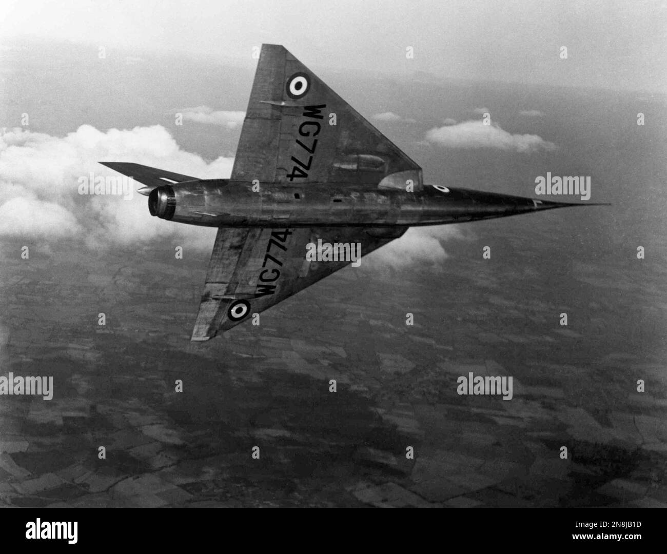 A British Fairey Delta 2 aircraft in flight, built to test the ...