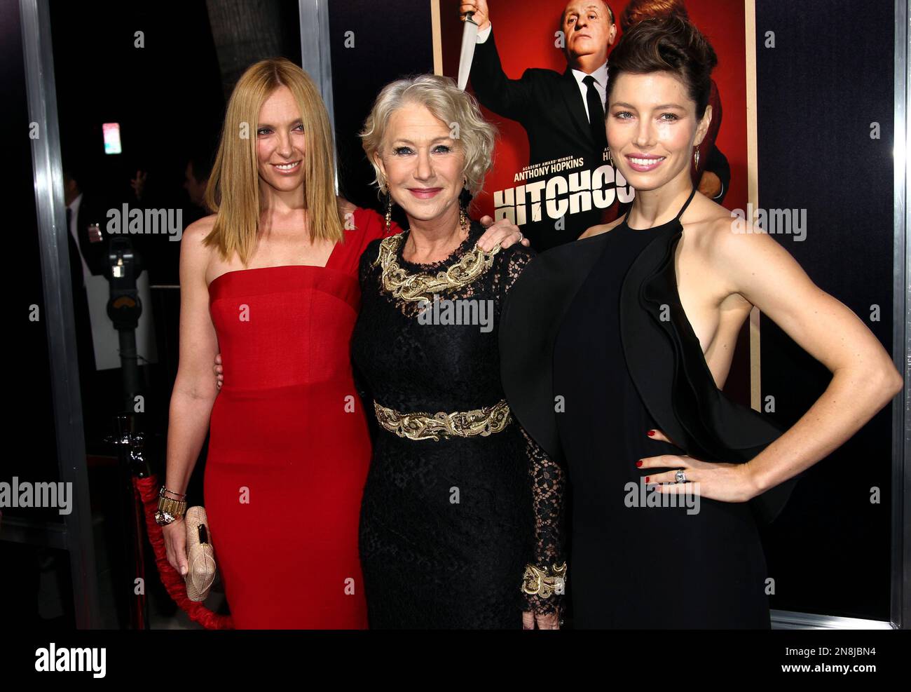 Actresses Helen Mirren, center, Jessica Biel, right, and Toni Collette ...