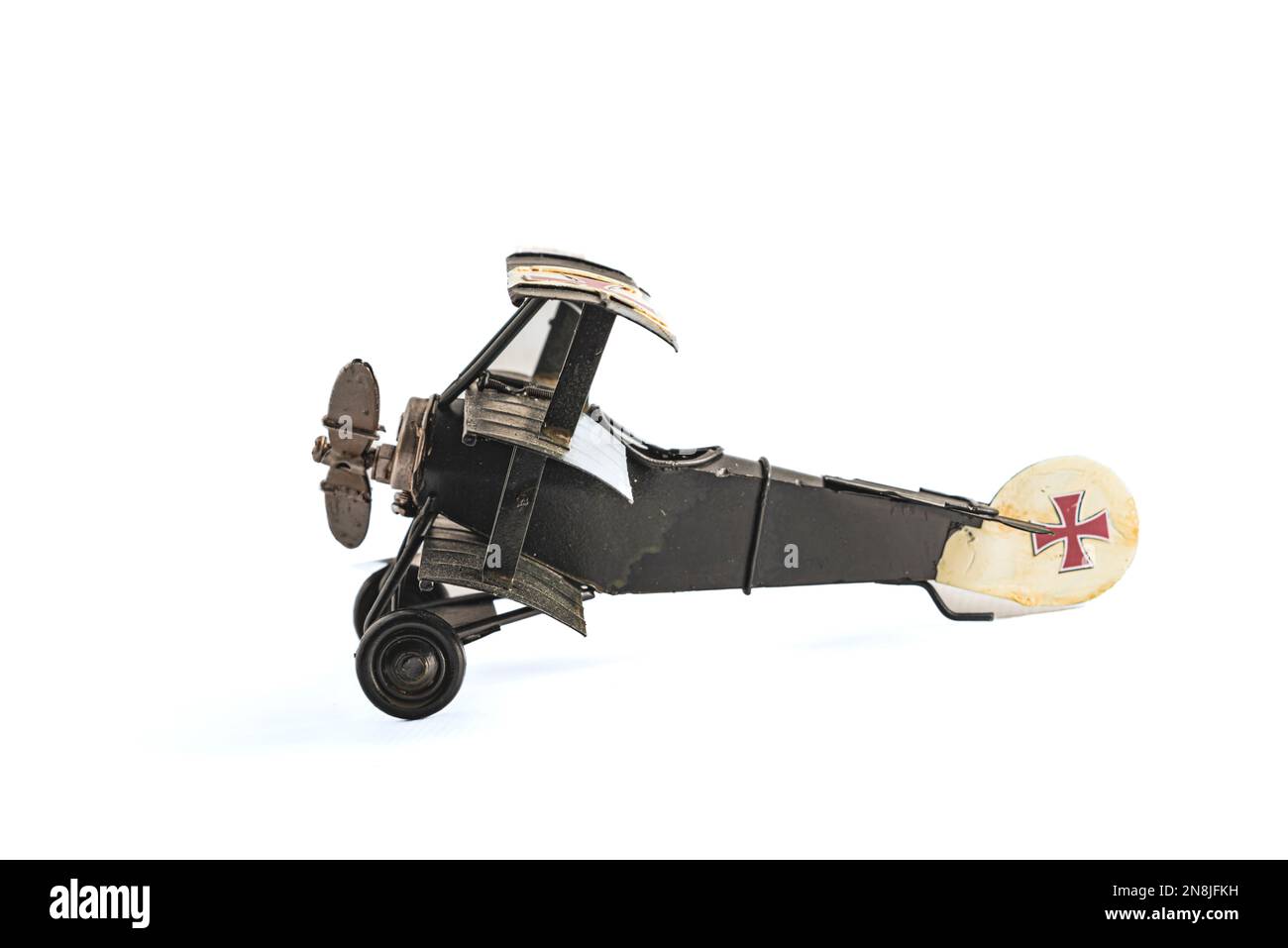 The photograph of a plane from the First World War in black steel ...