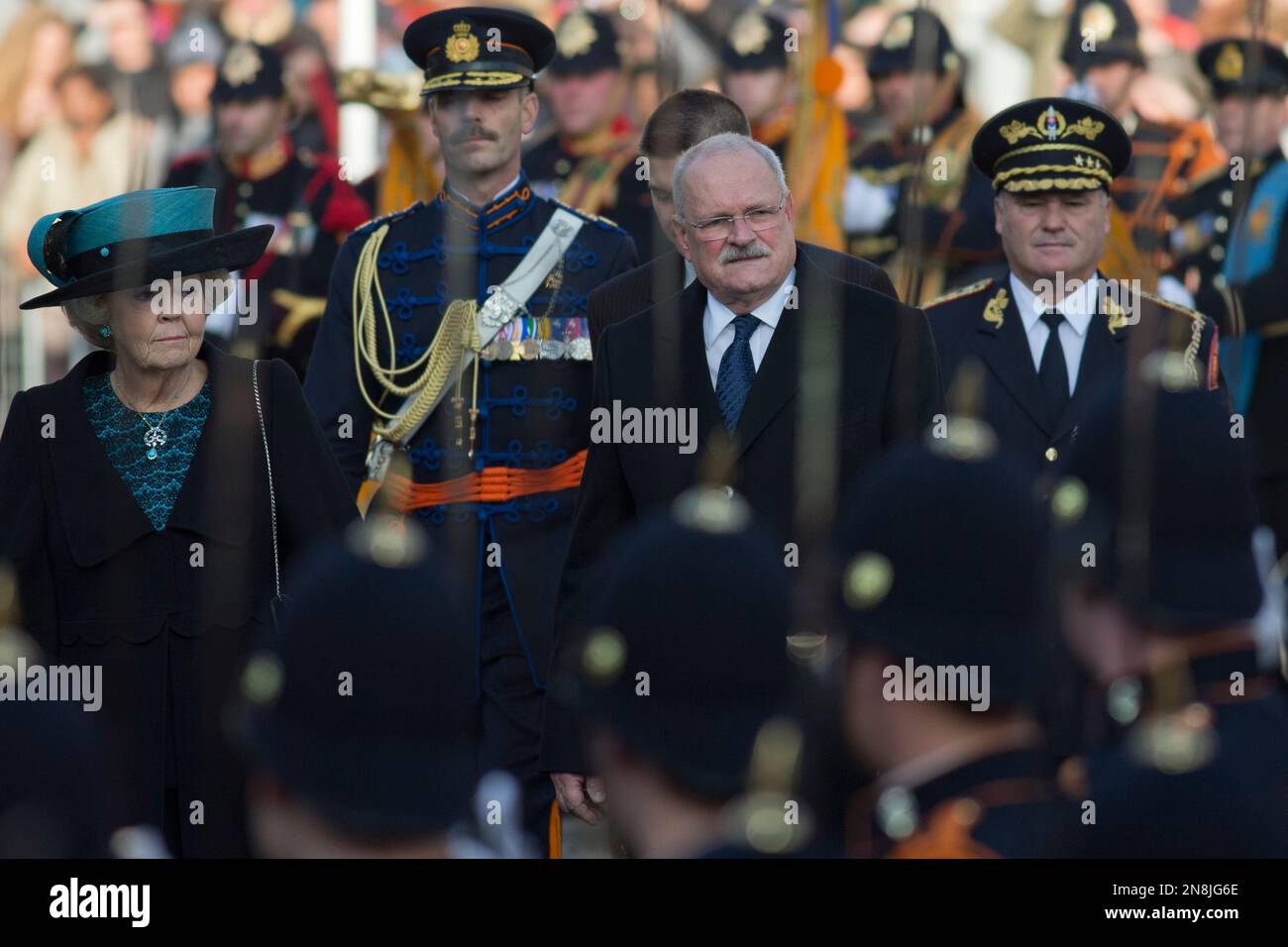 Slovakia's President Ivan Gasparovic, center, and Dutch Queen Beatrix ...