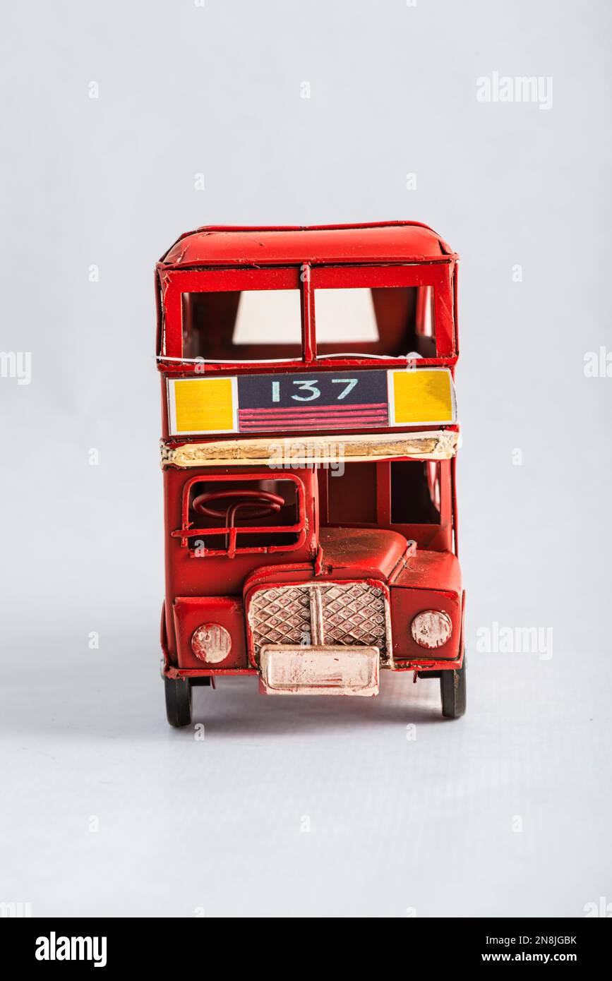 the photograph of a red bus metal vintage collectible figures Stock ...