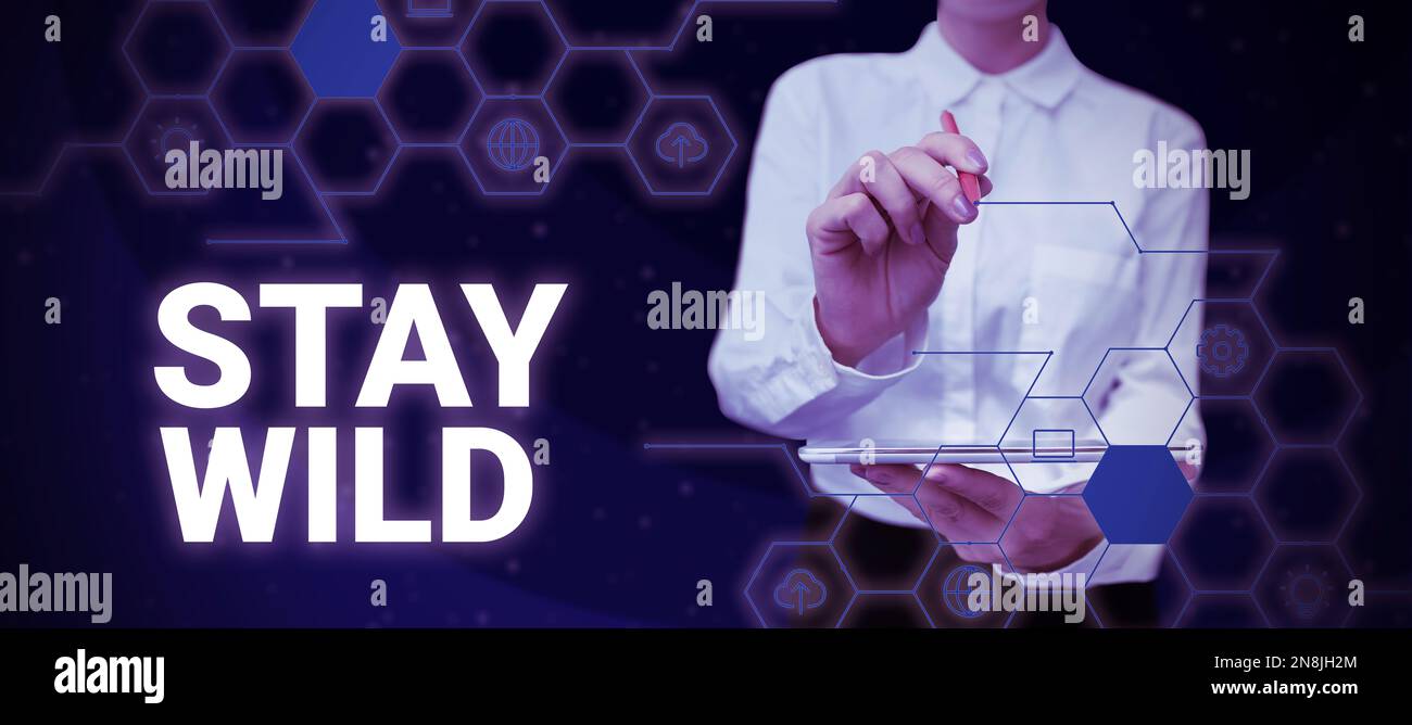 Text caption presenting Stay Wild. Conceptual photo keep being you and ...
