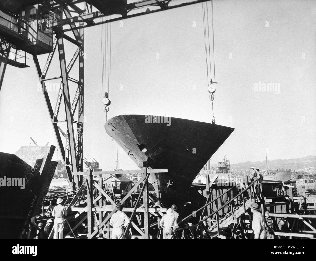 The stern of the Samuel Very is lowered into place during the pre ...