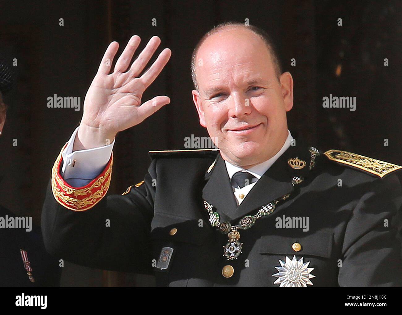 Prince Albert II of Monaco waves from the Monaco palace to the Monaco's ...