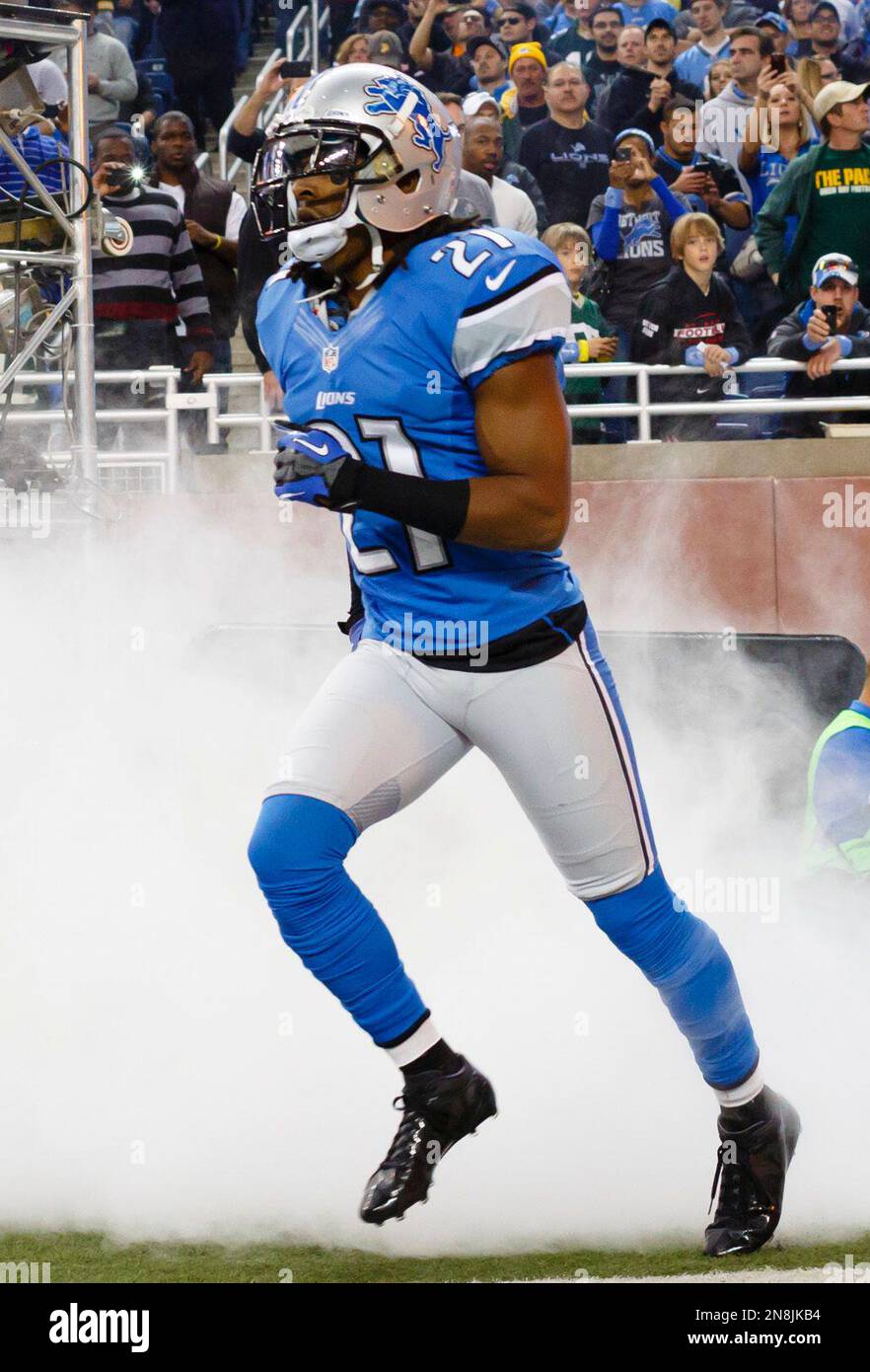 Detroit Lions cornerback Jacob Lacey (21) is introduced before an NFL ...