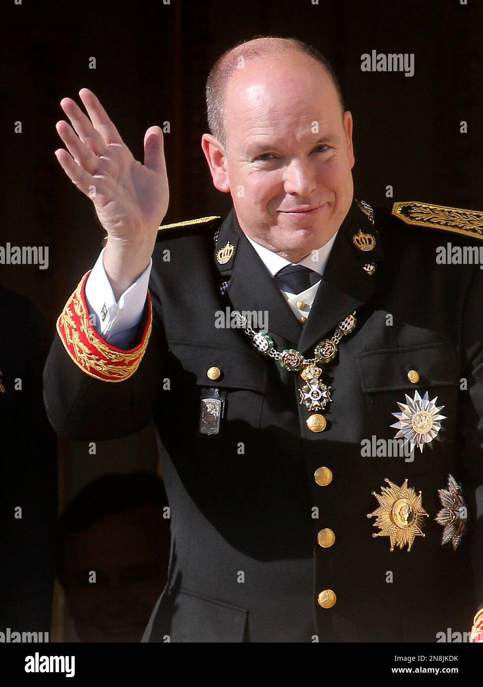 Prince Albert II of Monaco waves from the Monaco palace to the Monaco's ...