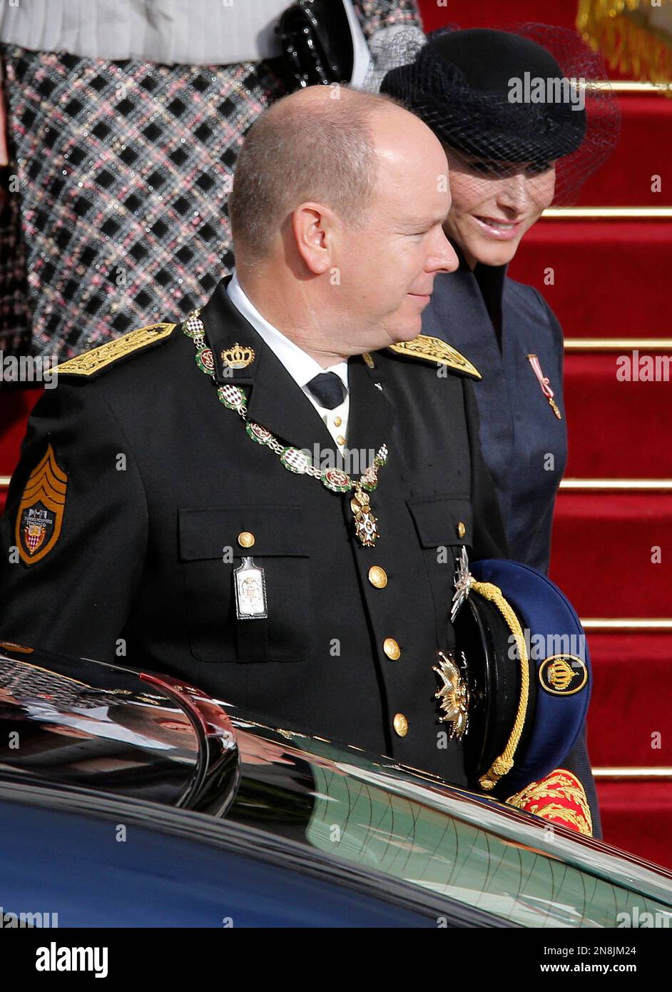 Prince Albert II of Monaco with, his wife Princess Charlene leave the ...