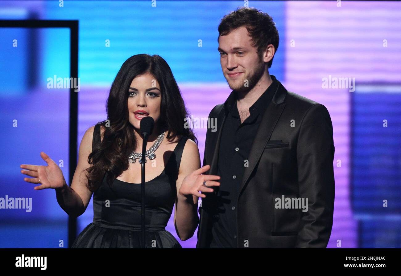 Presenters Lucy Hale, left, and Phillip Phillips are seen onstage at ...